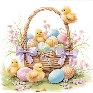 10 Easter Basket Clipart Set, Easter Chicks Illustrations, Printable ...