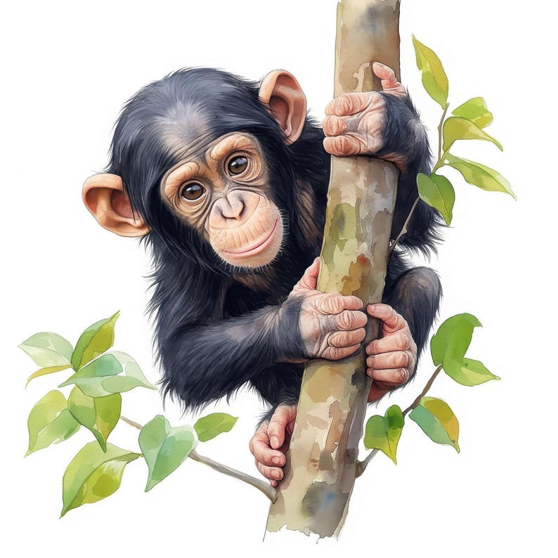 12 Cute Monkey Clipart Set, Printable Watercolor Little Chimp Clipart ...