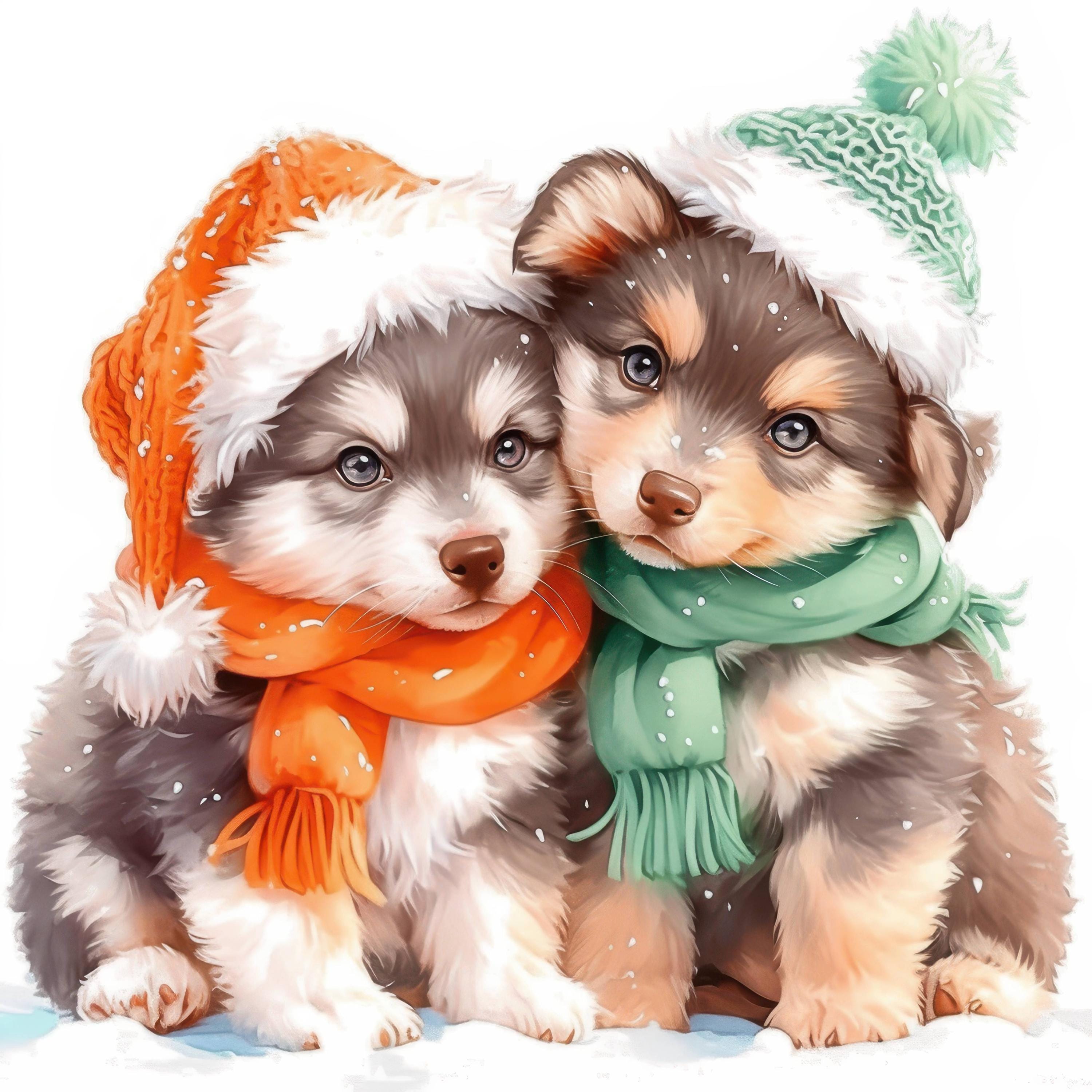 10 Puppies in Wool Hat Clipart Bundle, Winter Puppy Illustrations ...