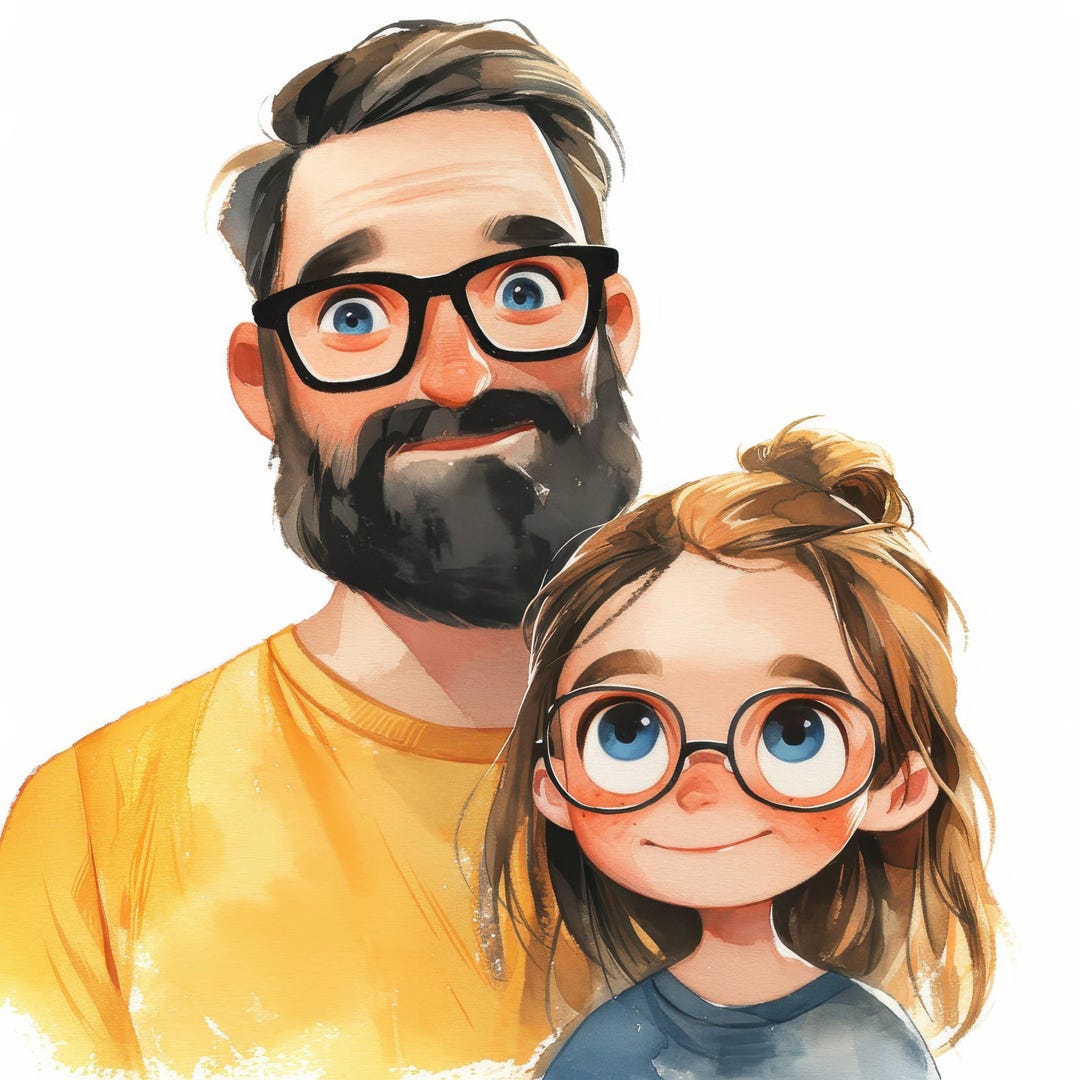 14 Cartoon Father and Daughter Clipart Bundle, Printable Watercolor ...