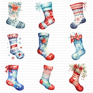 Watercolor Christmas Stockings Clipart Bundle, Xmas Sock PNG Graphics ...