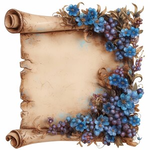 12 Floral Vintage Scroll Clipart Bundle, Printable Watercolor Old Paper Clipart, High Quality ...