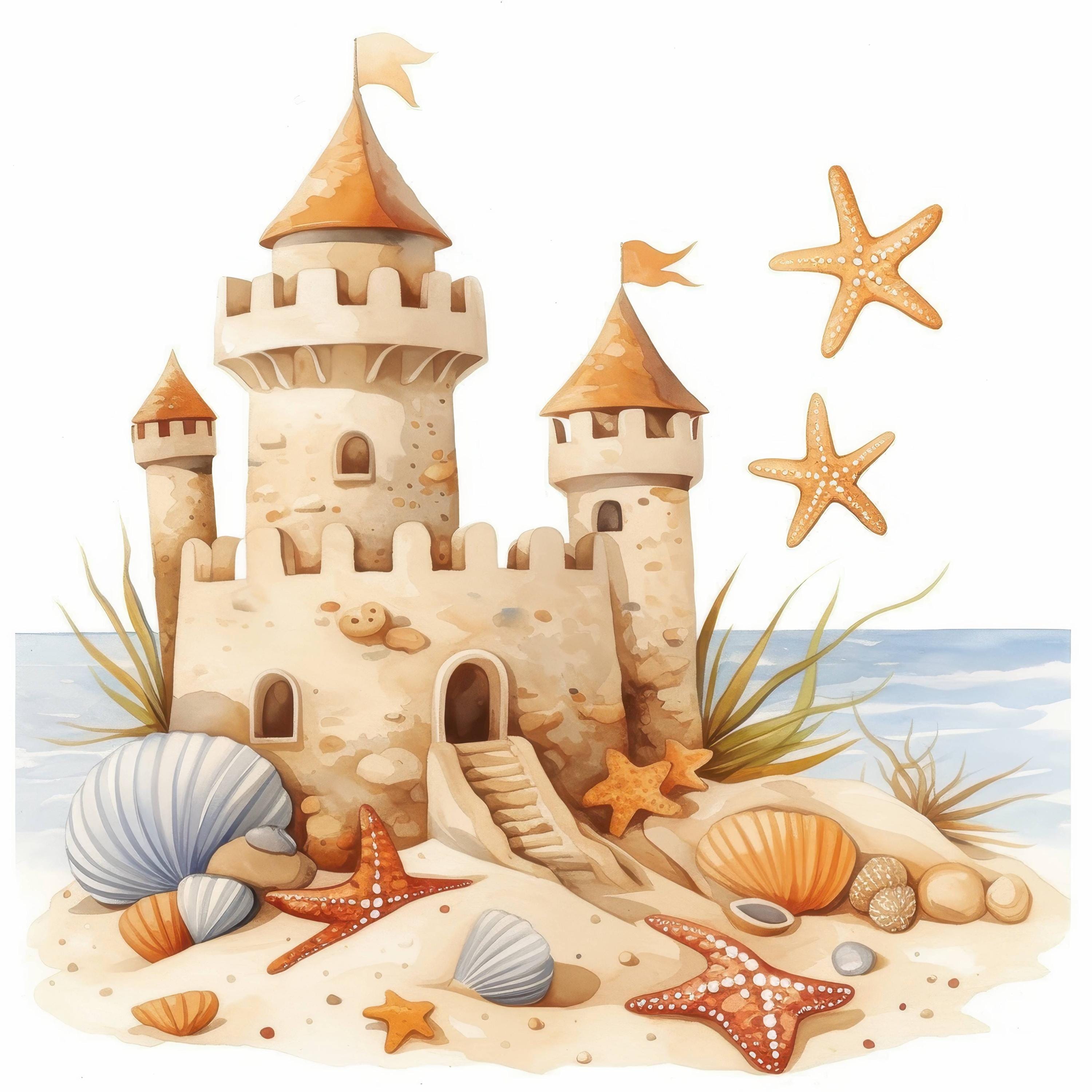 13 Sandcastle Beach Clipart Bundle, Seashell Images Illustrations ...