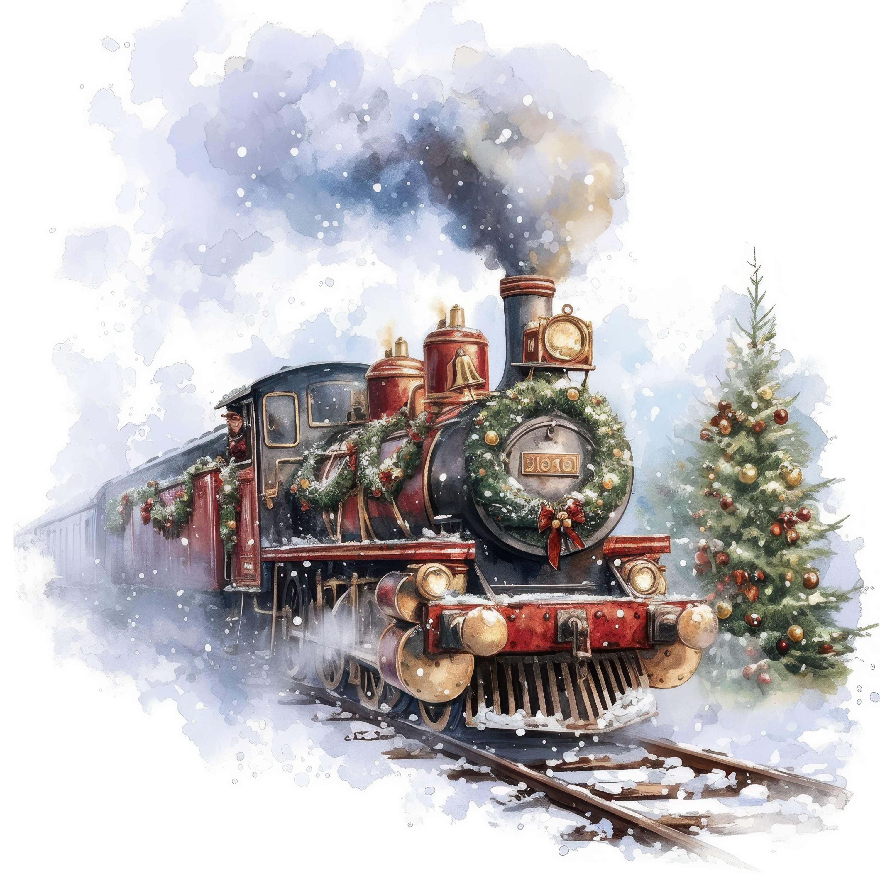 11 Christmas Train Clipart Set, Winter Train Illustrations, Printable ...