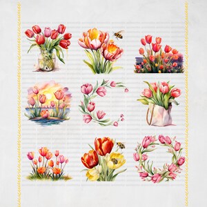 Watercolor Tulips Clipart Bundle, Spring Flower Clipart Set, Floral ...