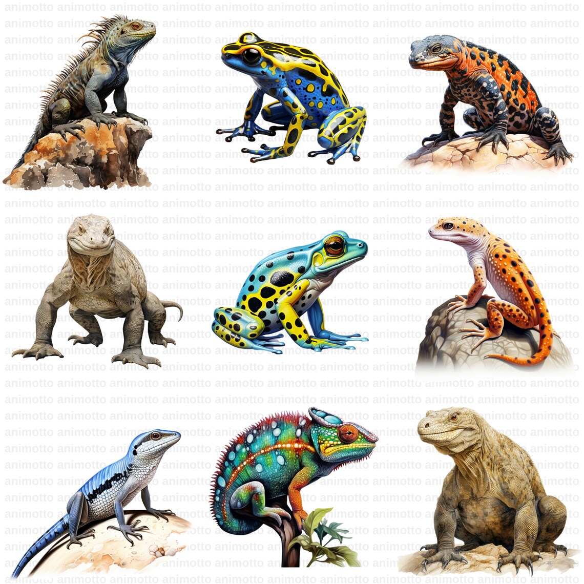 Watercolor Reptiles Clipart | Chameleon, Lizard, Snake, Turtle ...
