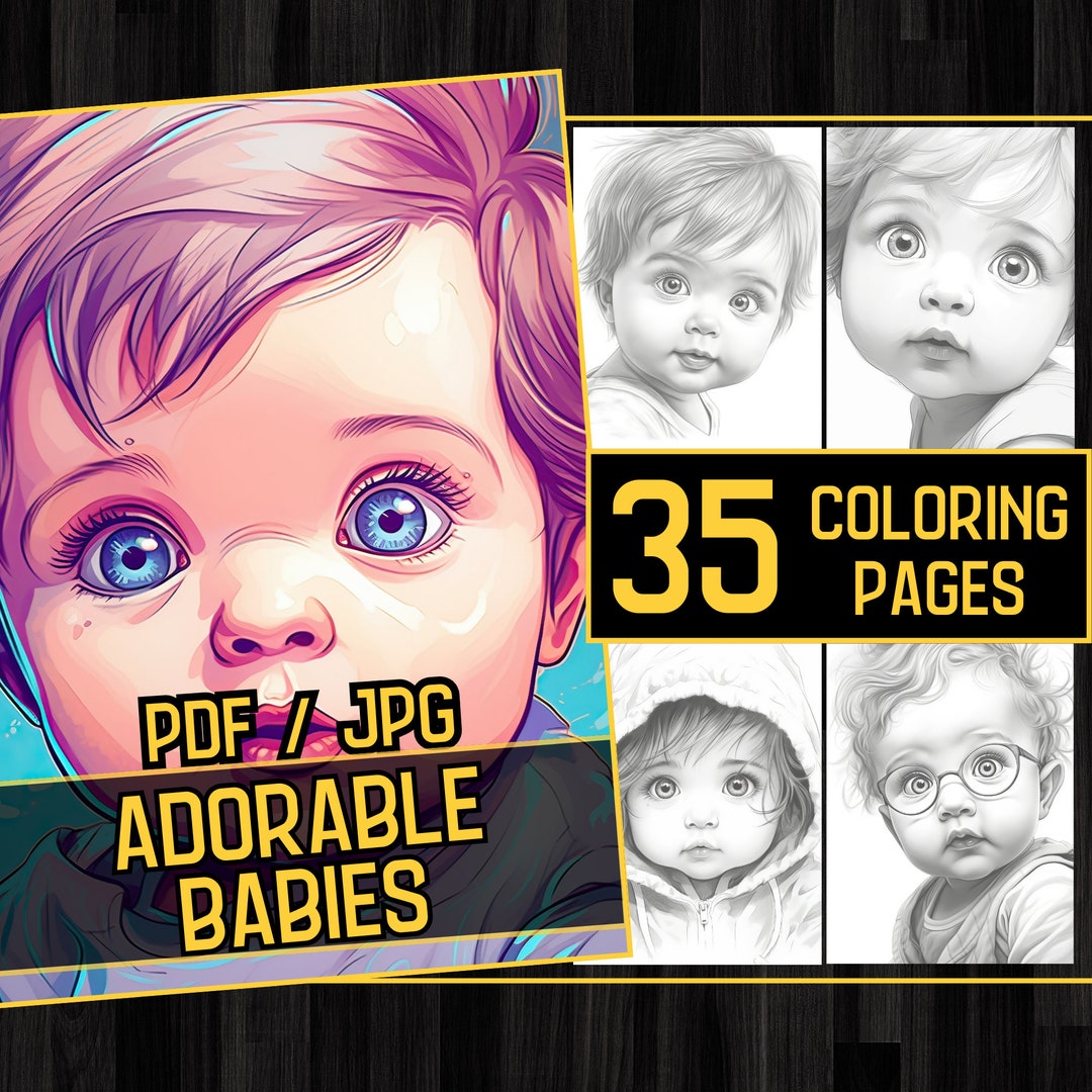 Adorable Babies 35 Coloring Page Book, Adults Kids Instant Download ...