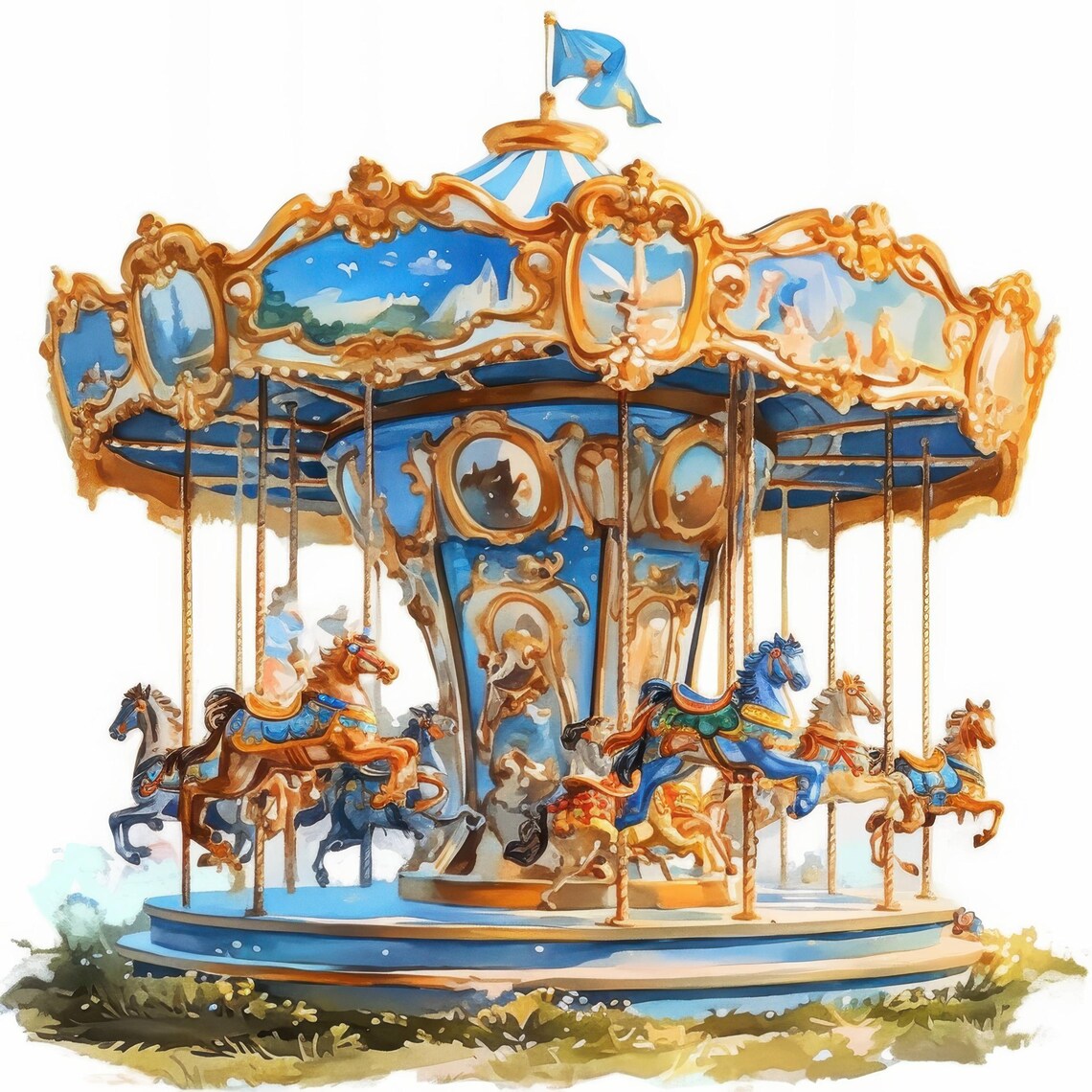 14 Carousel Clipart Graphic Bundle, Carousel Images Illustrations ...