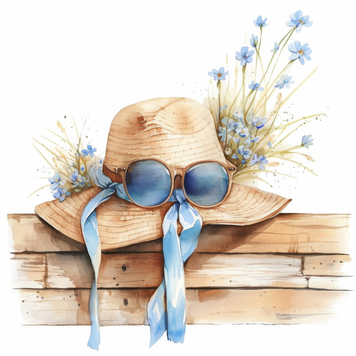 10 Summer Hat and Sunglasses Clipart Set, Seasonal Images, Printable ...
