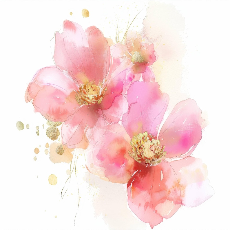 10 Abstract Flowers Clipart Bundle, Pink Gold Flower, Flowers Print ...