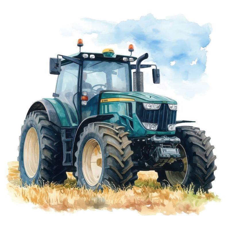 15 Farm Tractor Clipart Bundle, Printable Watercolor Farmyard Images ...