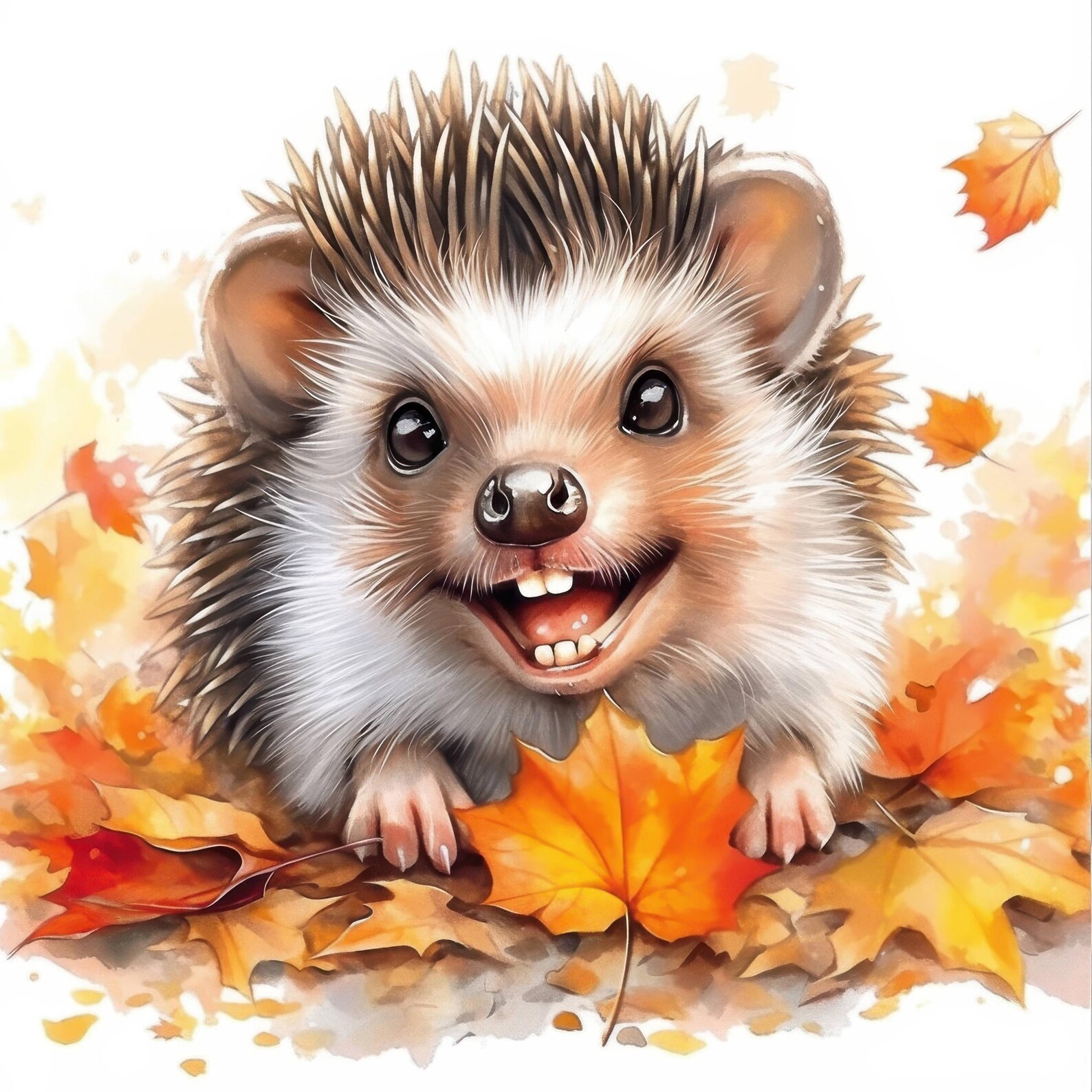 13 Fall Hedgehog With Leaves Clipart Bundle, Printable Watercolor Fall ...