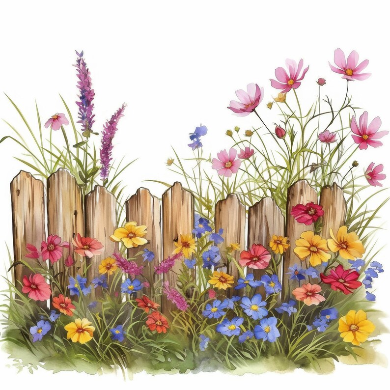 17 Spring Fence Clipart Bundle, Floral Fence Print Illustrations ...