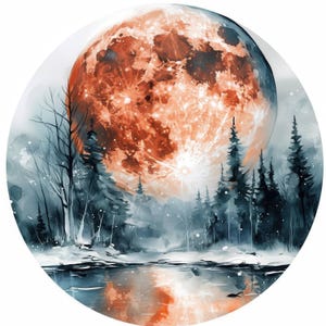 12 Fantasy Red Moon Clipart Bundle, Printable Watercolor Clipart, High ...