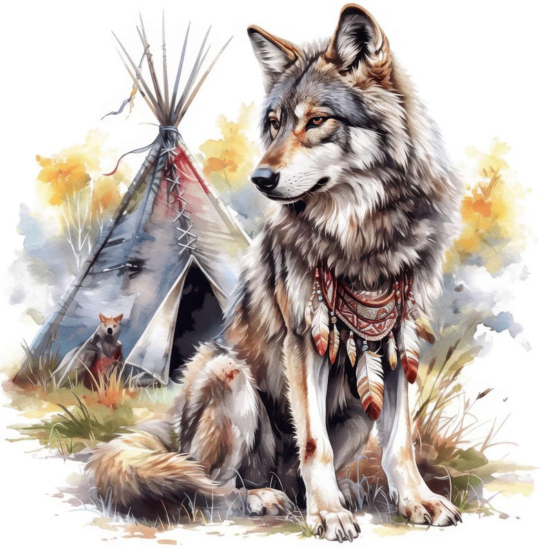 19 Tribal Wolf Clipart Set, Native Indian Illustrations, Printable ...
