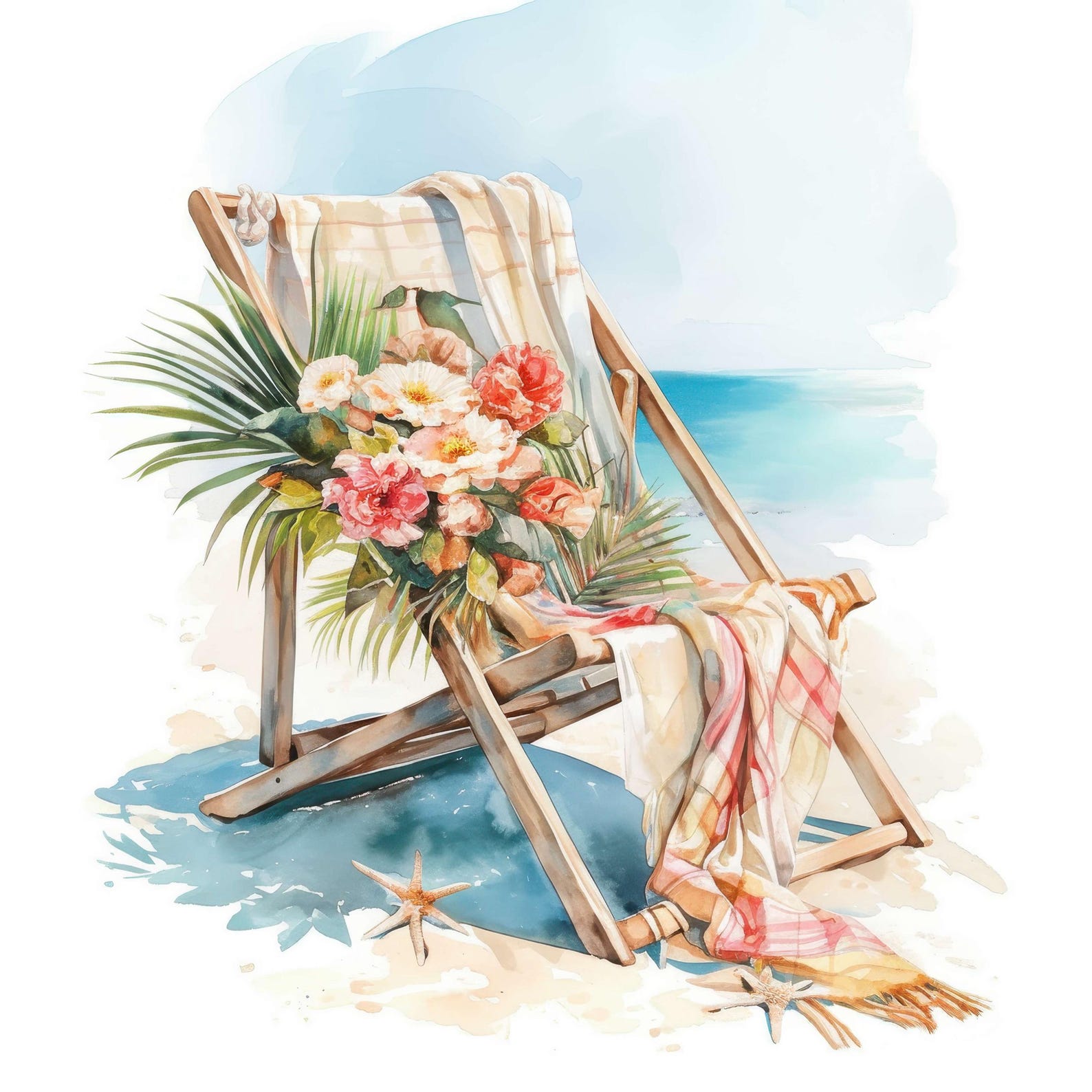 18 Floral Beach Chair Clipart Set, Printable Watercolor Summer Clipart ...