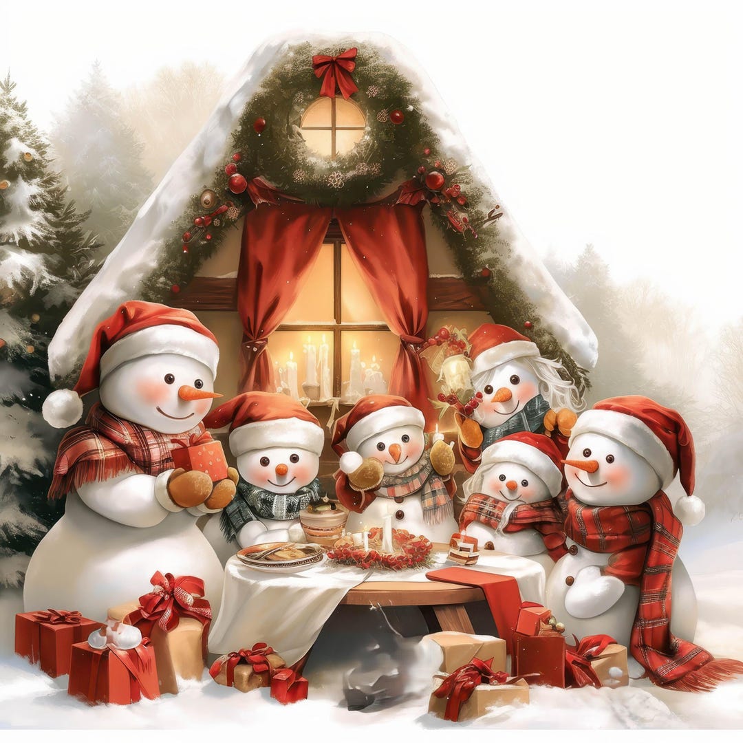 15 Snowman Family Clipart Bundle, Christmas Cards Illustration ...