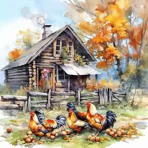 17 Autumn Farmyard Farm Clipart Bundle, Fall Farm Illustration ...
