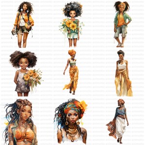 Watercolor Afro Girls Clipart Bundle, Cute Black Girl PNG, African ...