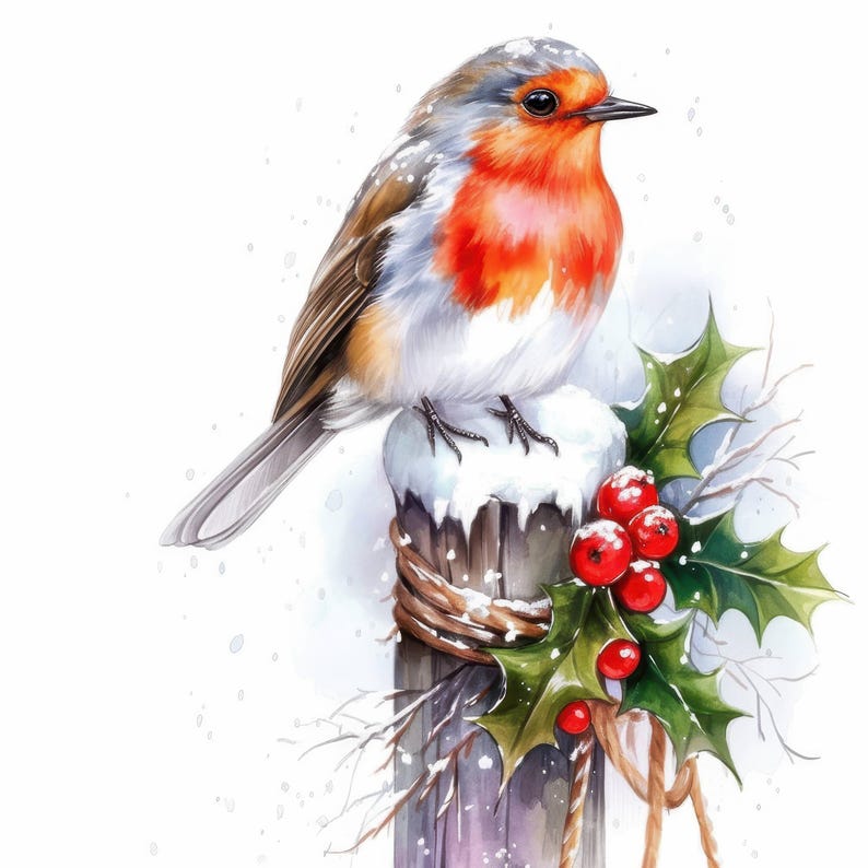 13 Cute Christmas Robins Clipart Bundle, Winter Robin Illustrations ...