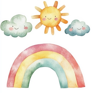 20 Sun and Rainbow Watercolor Clipart, Nursery Rainbow Image ...
