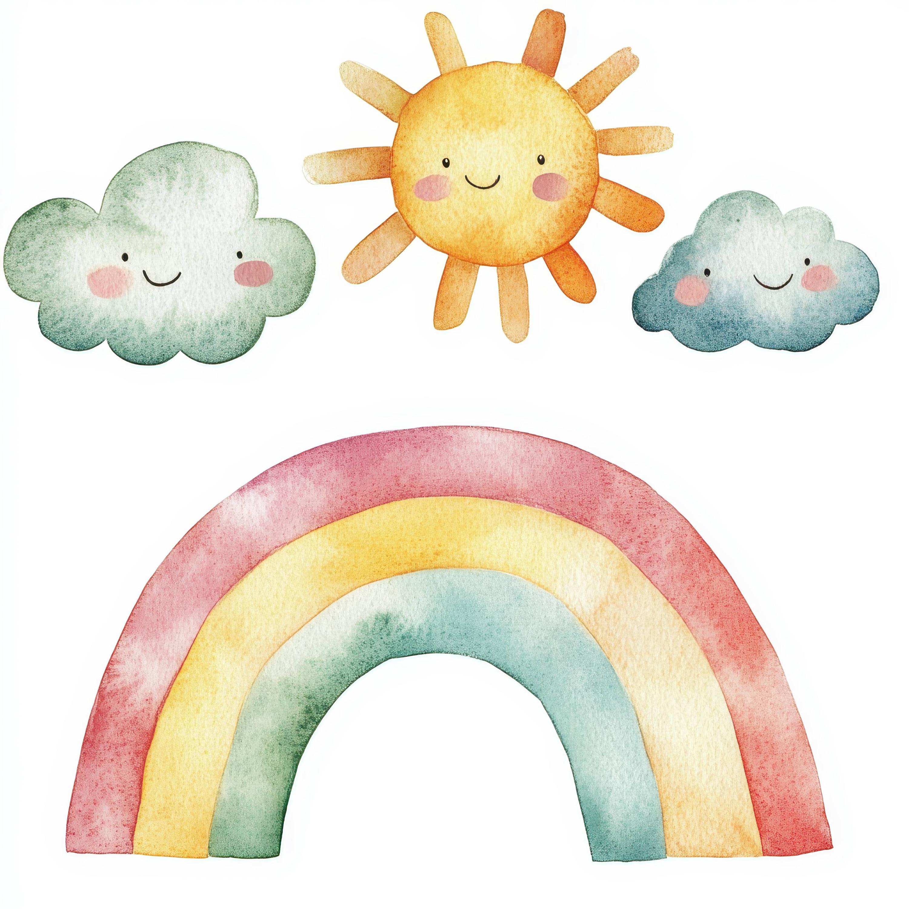 20 Sun and Rainbow Watercolor Clipart, Nursery Rainbow Image ...