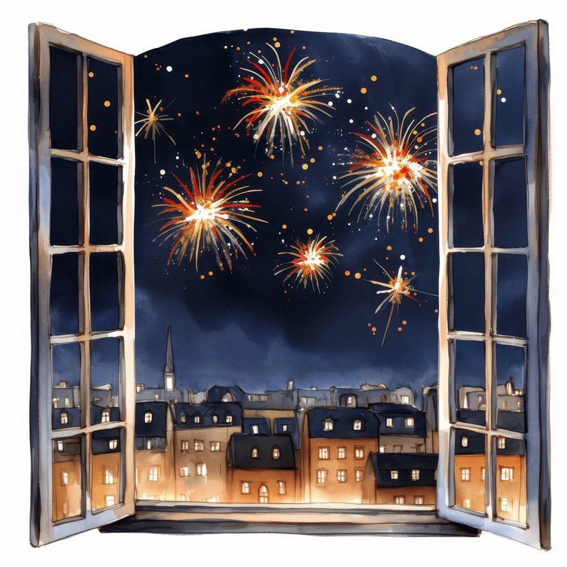 17 Window Firework Clipart Bundle, Printable Watercolor Firework View ...