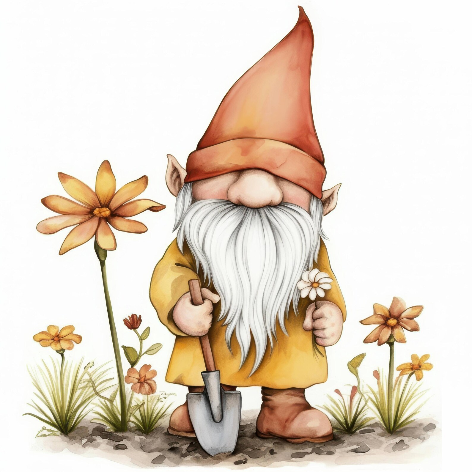 10 Forest Gnome Clipart Bundle, Planting Flowers Illustrations ...