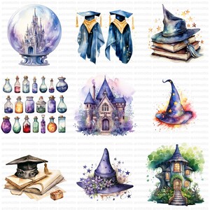Watercolor Magic School Clipart Bundle, Magical Clip Art Set, Wizard ...