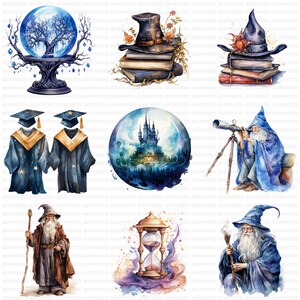 Watercolor Magic School Clipart Bundle, Magical Clip Art Set, Wizard ...