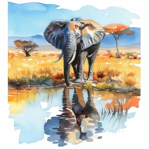15 Elephant at Safari Clipart Bundle, Printable Watercolor Safari ...