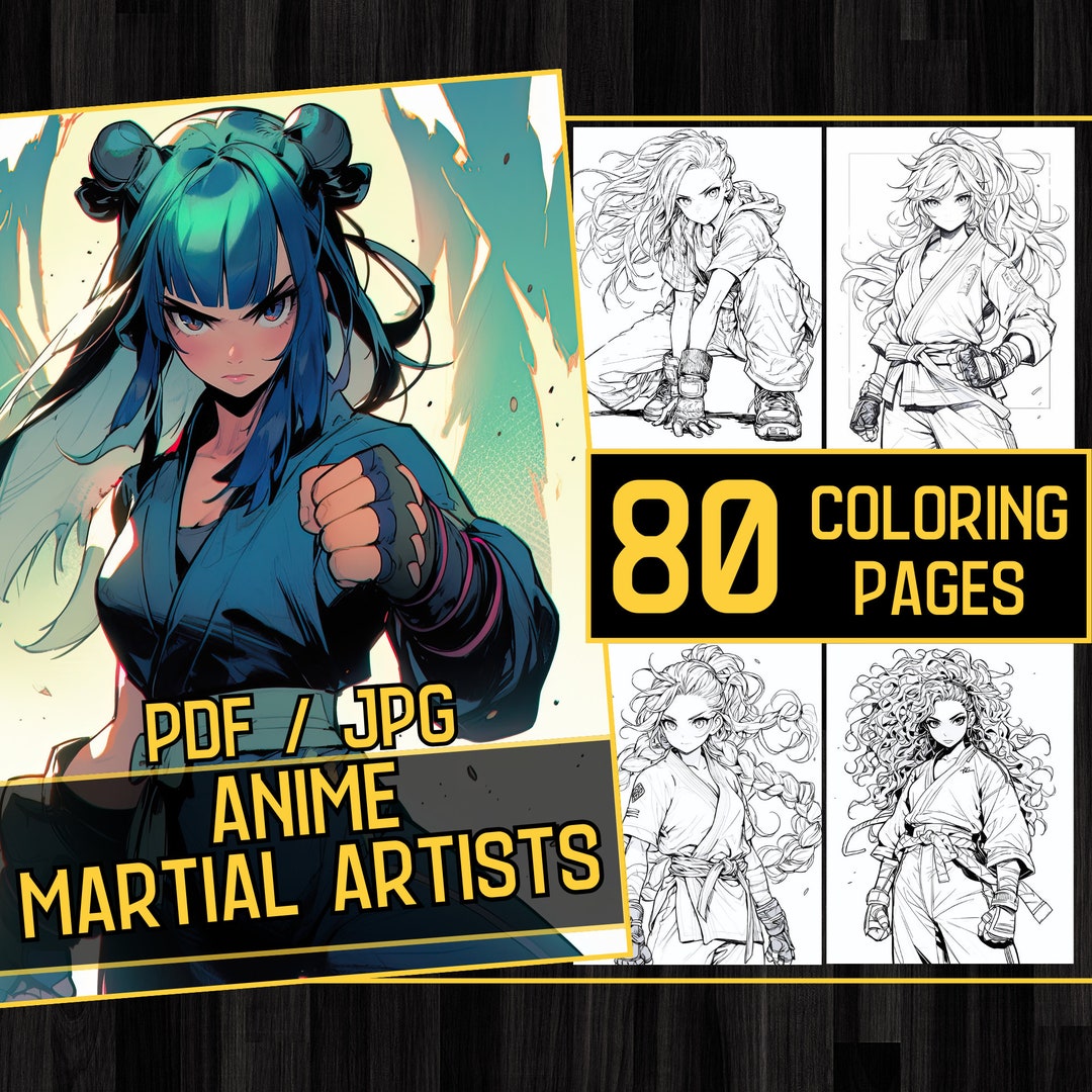 Anime Martial Artists Adult Coloring Book 80 Coloring Pages,grayscale ...