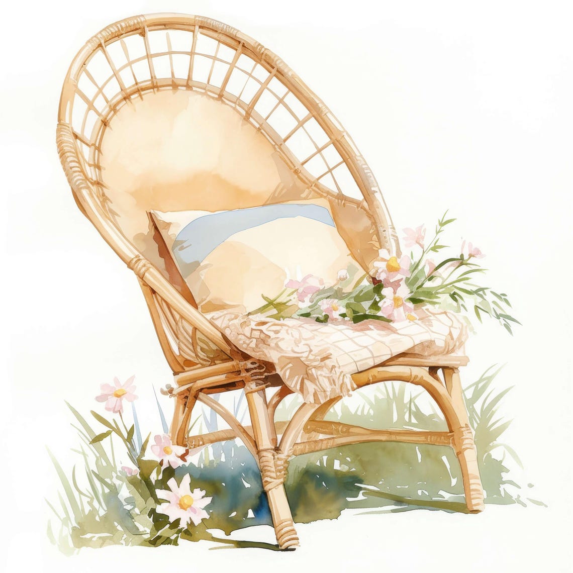 18 Floral Beach Chair Clipart Set, Printable Watercolor Summer Clipart ...