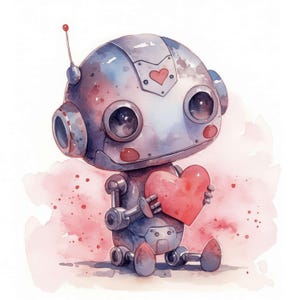 17 Romantic Robots Clipart Set, Printable Watercolor Cartoon Robot ...