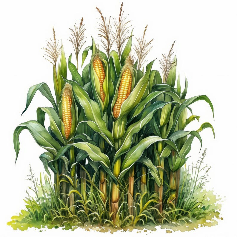 15 Corn Stalk Clipart Set, Tall Green Corns Illustrations, Printable ...