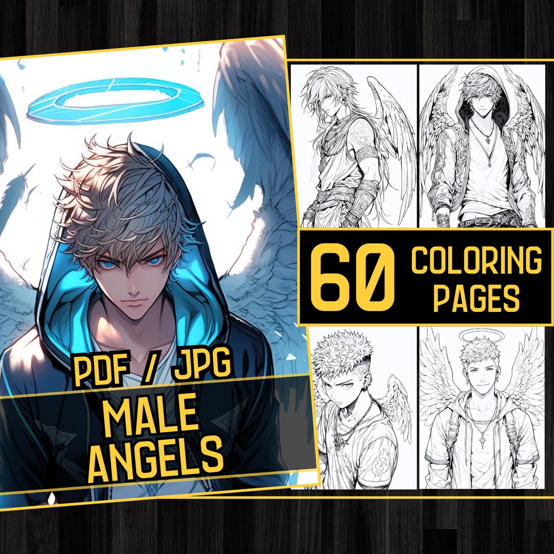 Anime Male Angels Adult Coloring Book 60 Handsome Coloring Pages ...