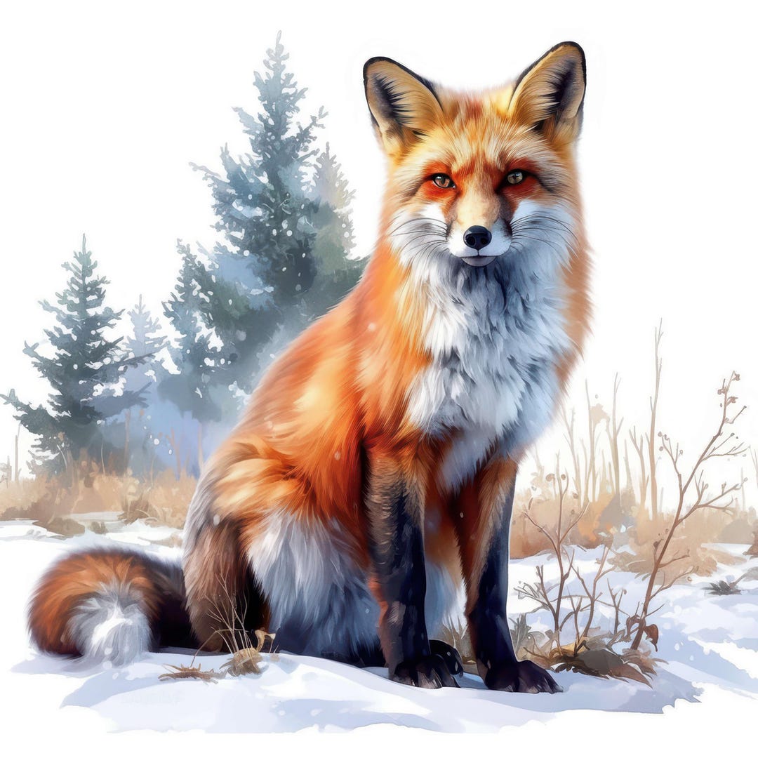 9 Fox in Winter Clipart Set, Wildlife Animal Illustrations, Printable ...
