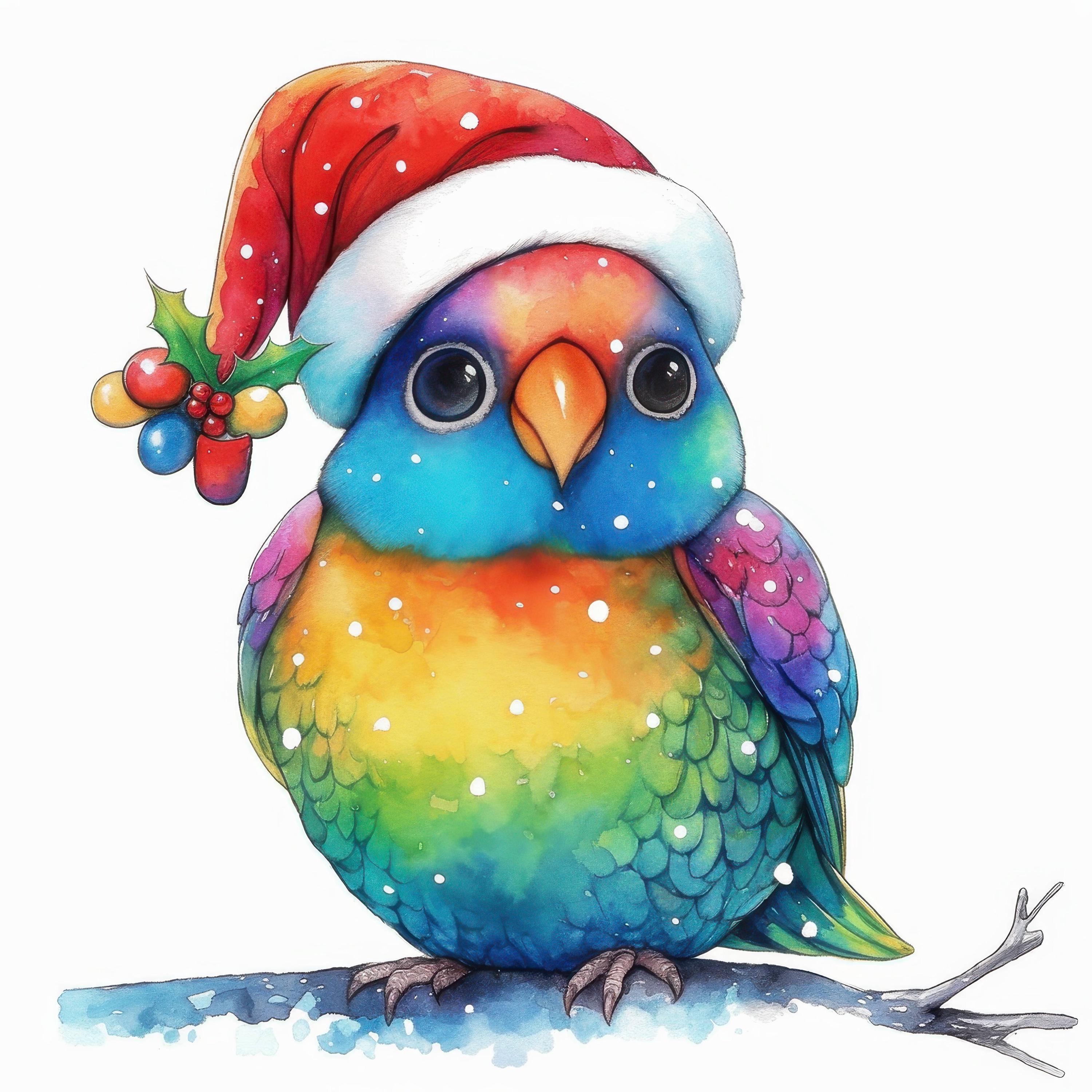 11 Bird With Santa Hat Clipart Bundle, Christmas Images Prints ...