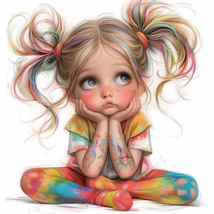 12 Quirky Cute Little Messy Hair Girl Clipart Bundle, Whimsical ...