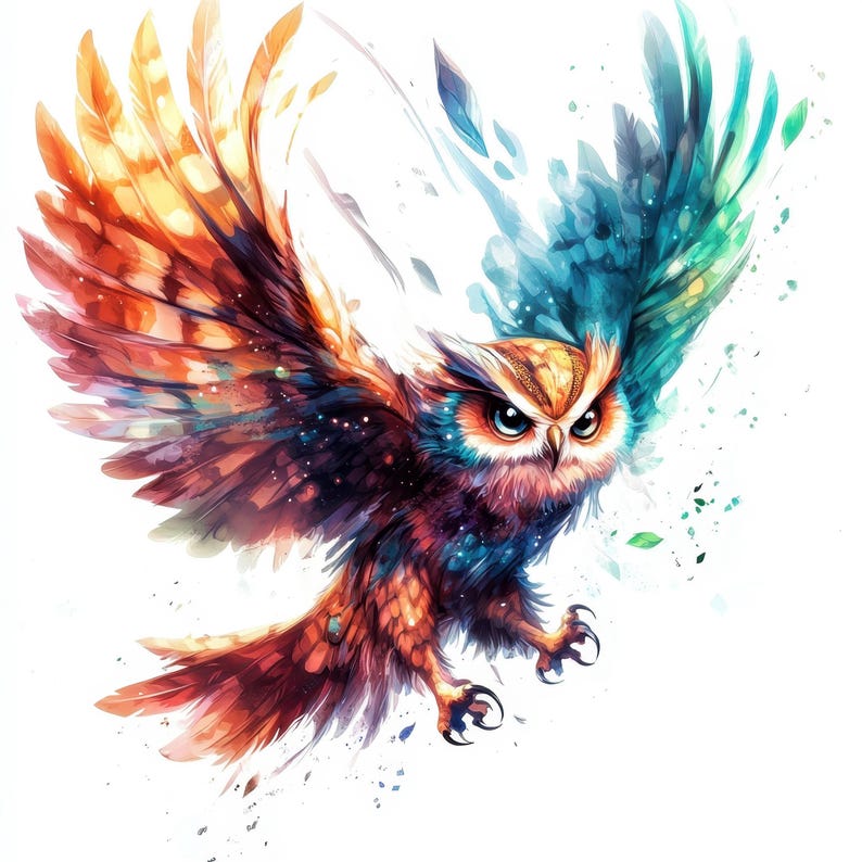 9 Majestic Owl Flying Clipart Bundle, Printable Watercolor Illustration ...