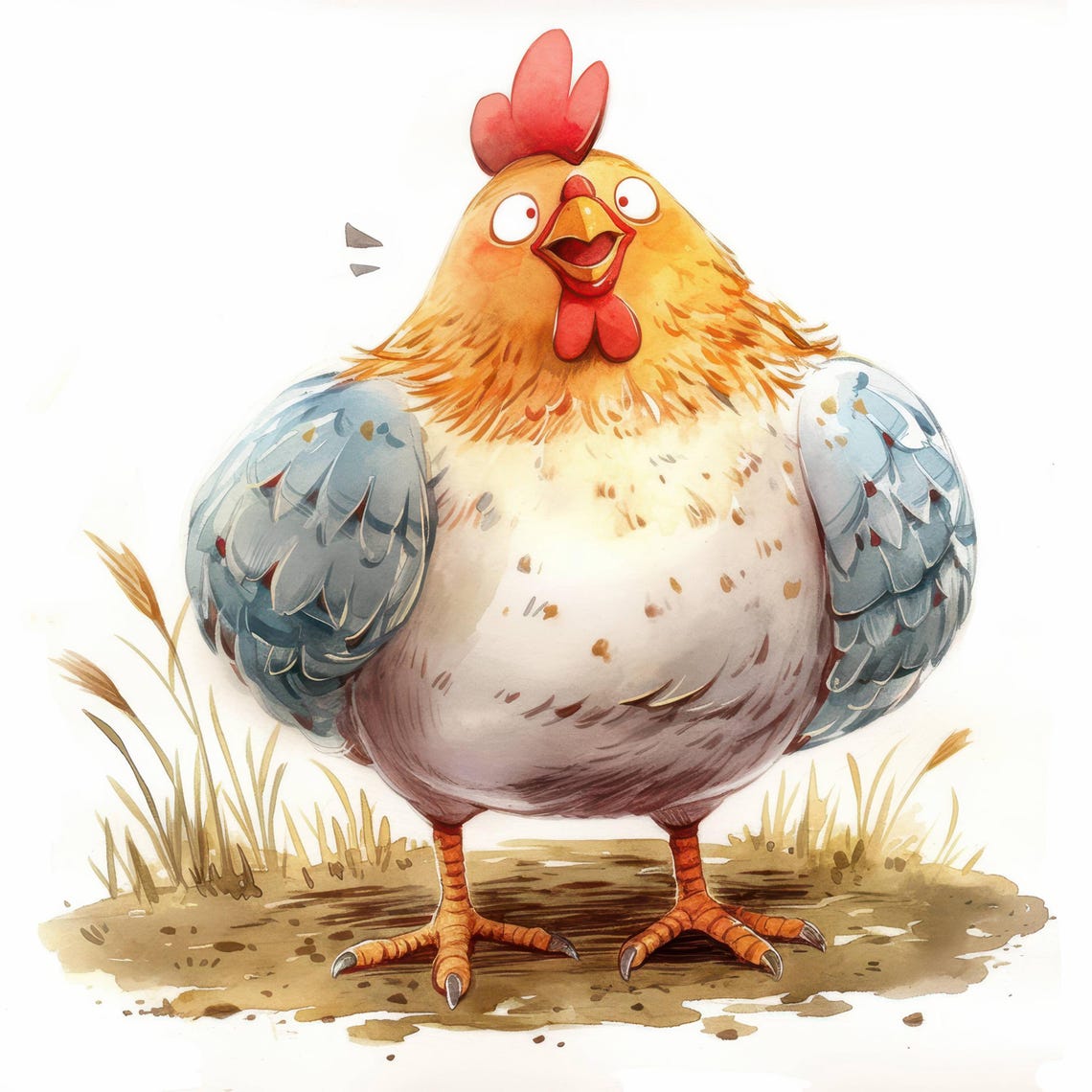 13 Quirky Chicken Clipart Bundle, Printable Watercolor Adorable Chicken ...