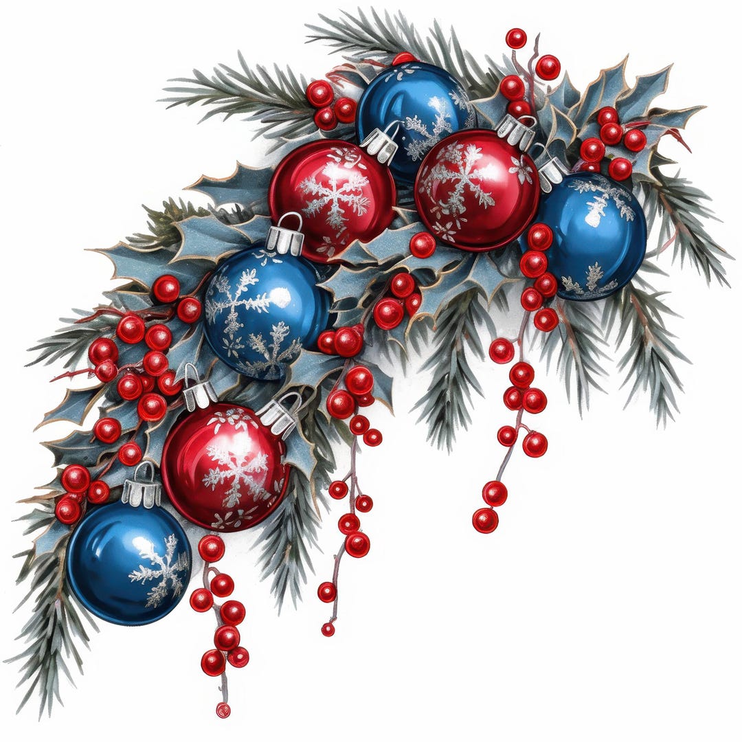12 Blue Red Christmas Borders Clipart Bundle, Printable Watercolor New ...