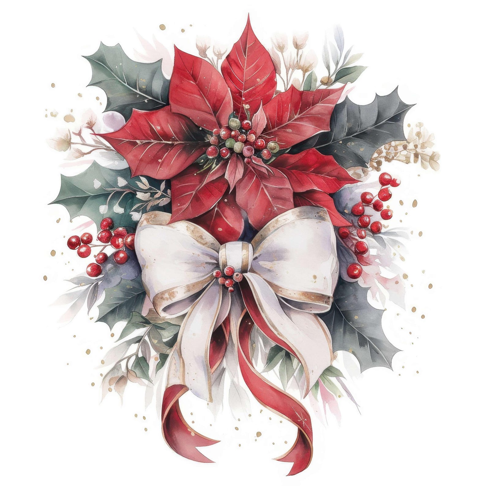 19 Poinsettia Decor Clipart Set, Christmas Flower Images, Printable ...
