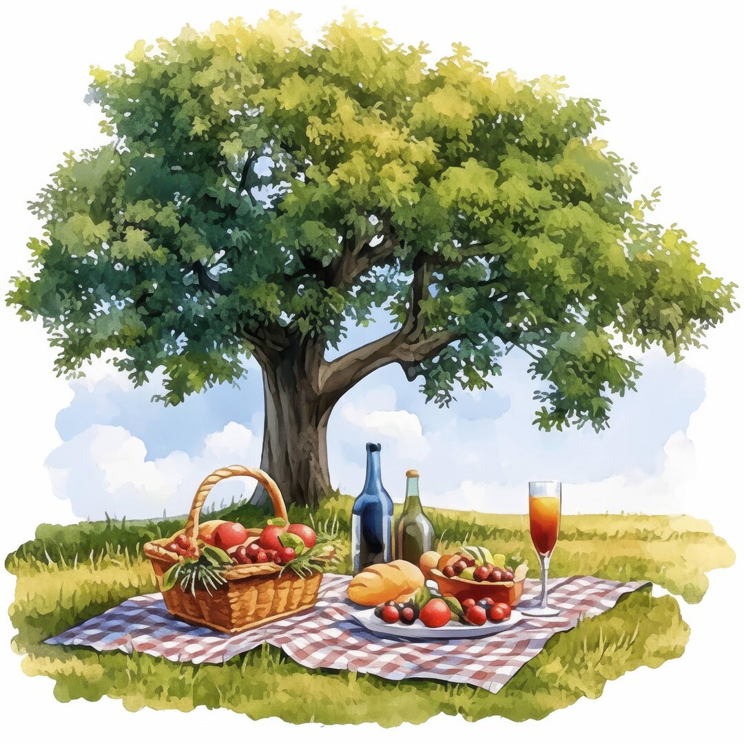 14 Summer Picnic Table Clipart Bundle, Printable Watercolor Picnic ...