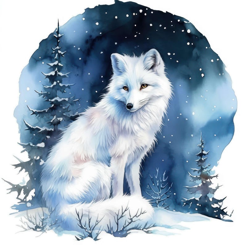 19 Christmas Arctic Fox Clipart Set, Printable Watercolor Winter ...