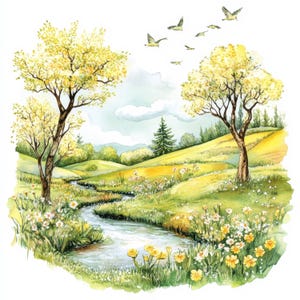 20 Beatiful Spring Nature Clipart Bundle, Printable Watercolor Festive ...