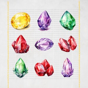 Watercolor Gems Clipart Bundle, Colorful Gemstone Clipart Set, Jewel ...