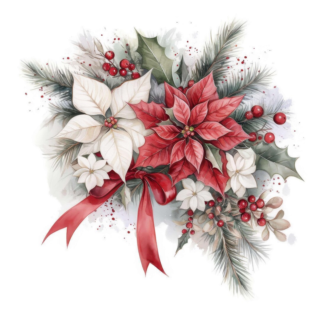 19 Poinsettia Decor Clipart Set, Christmas Flower Images, Printable ...