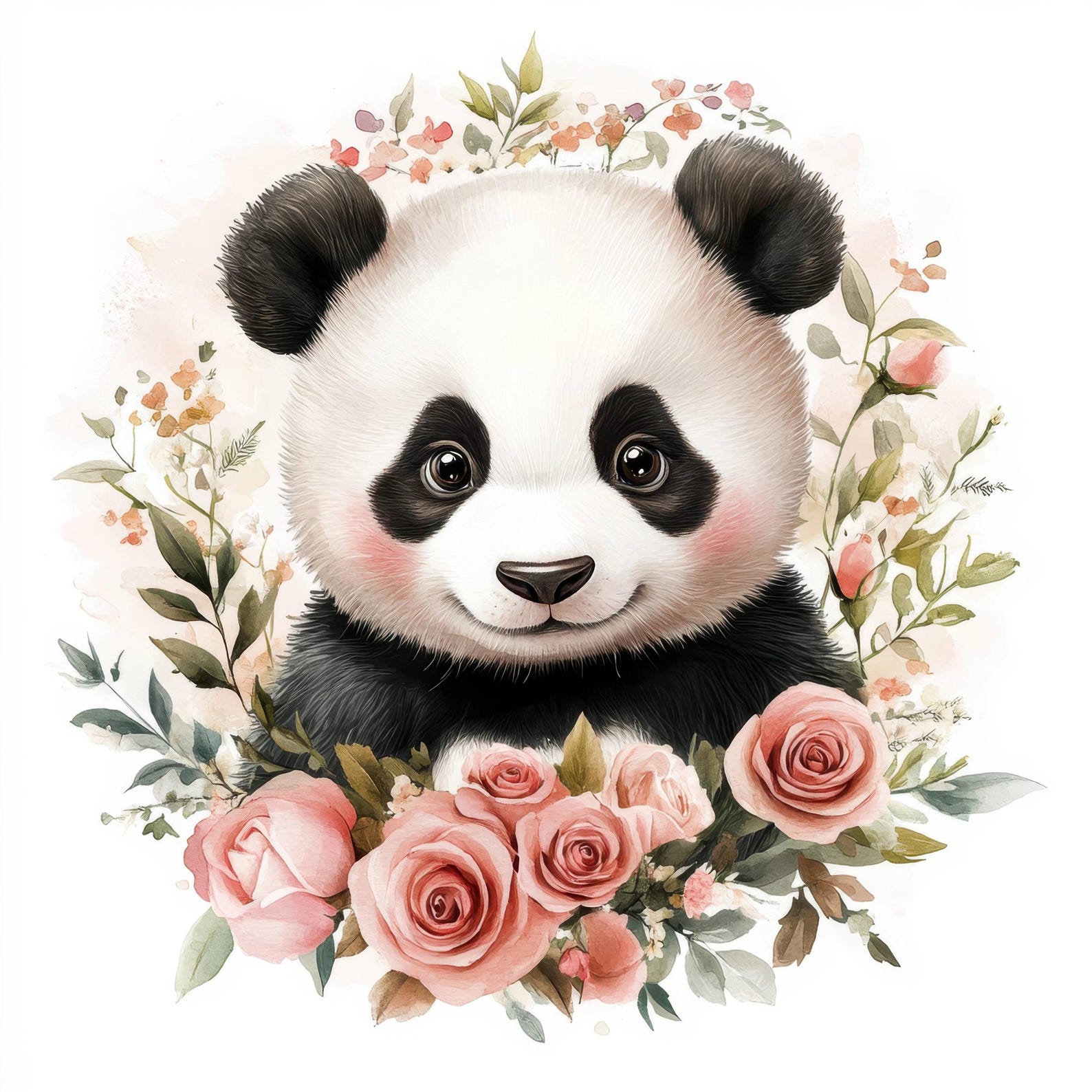 16 Panda With Roses Clipart Bundle, Printable Watercolor Illustrations ...