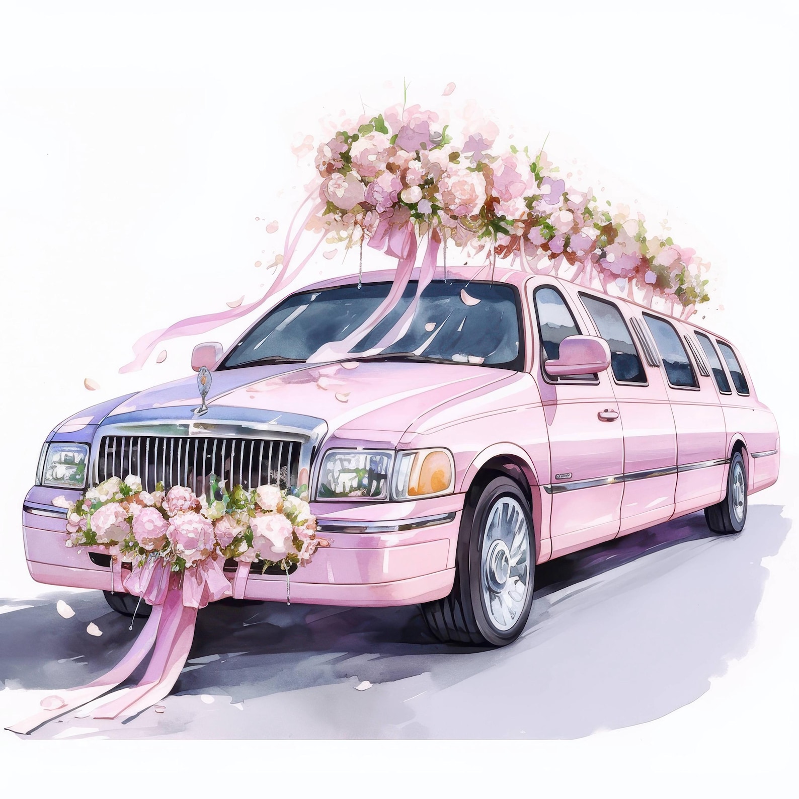 10 Wedding Limousine Clipart Bundle, Elegant Wedding Illustration ...